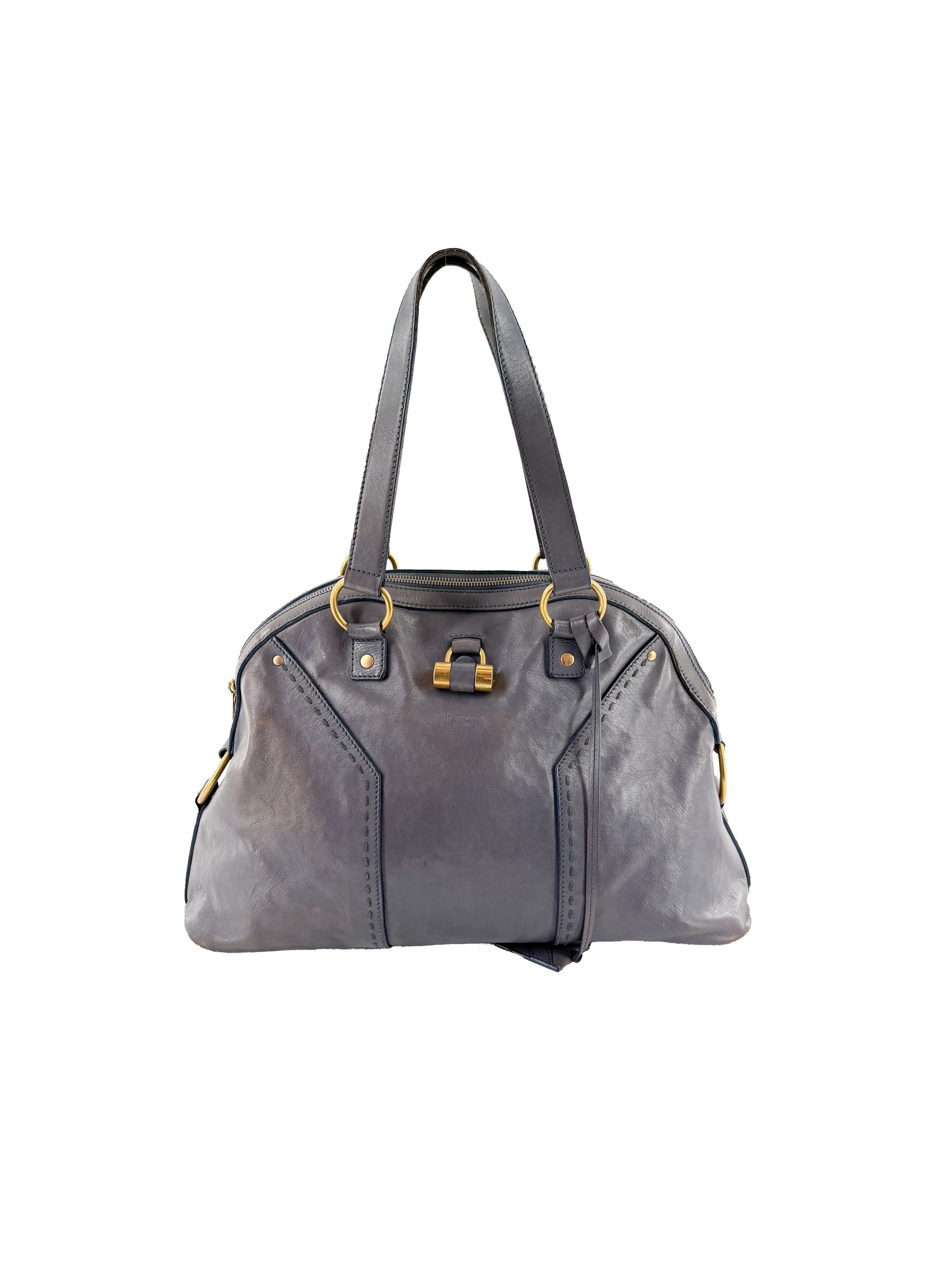 Saint Laurent denim blue distressed leather Muse 156464-0122 *as is*