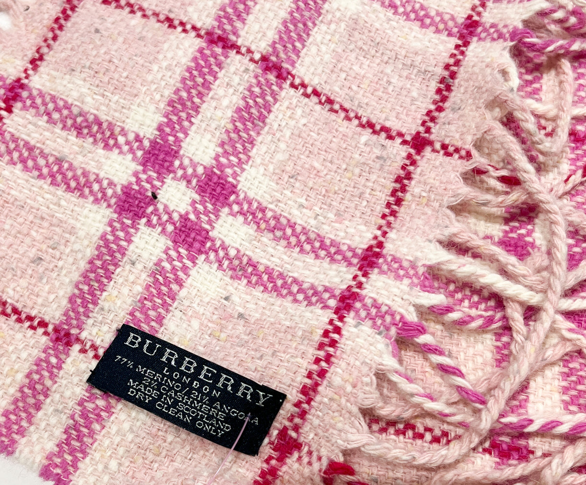 Burberry pink plaid fringe scarf – My Girlfriend's Wardrobe LLC