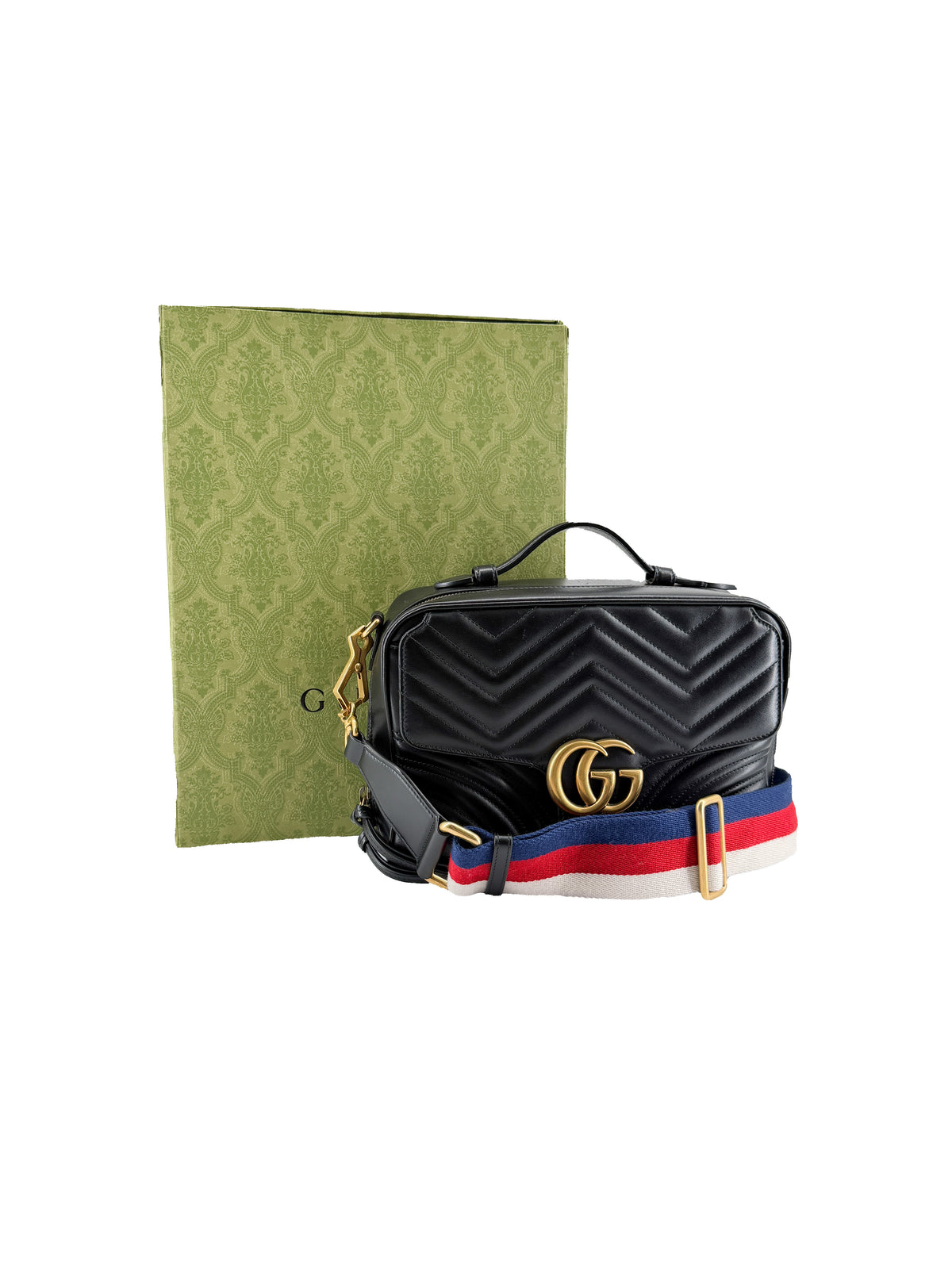 Gucci black calfskin Sylvie web small GG Marmont bag 498188 562600