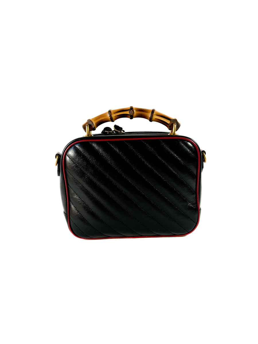 Gucci black red calfskin matelasse small Torcho GG bamboo Marmont bag ...